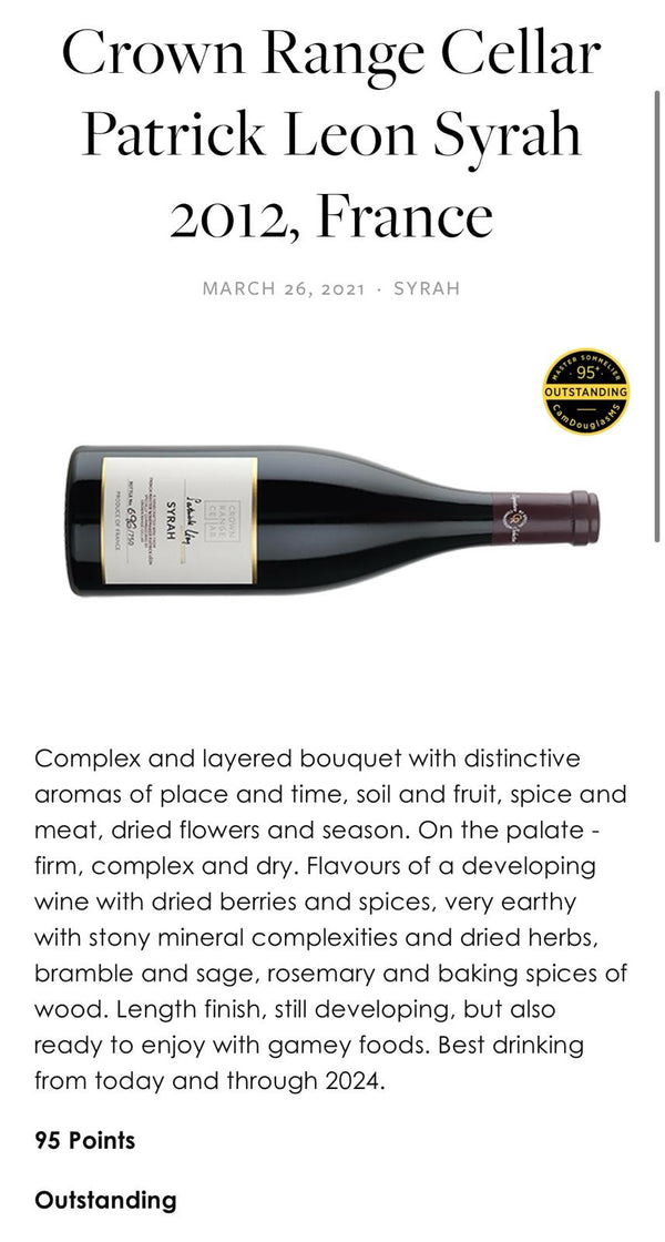 Patrick Leon Signature Series Syrah 2012 - Crown Range Cellar
